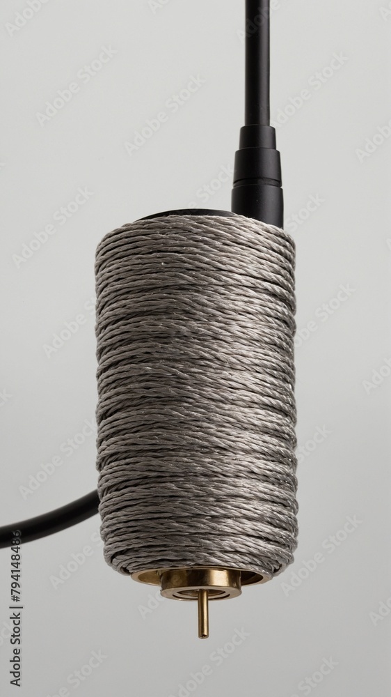 Cylinder-shaped object wrapped tightly with gray string. String ...