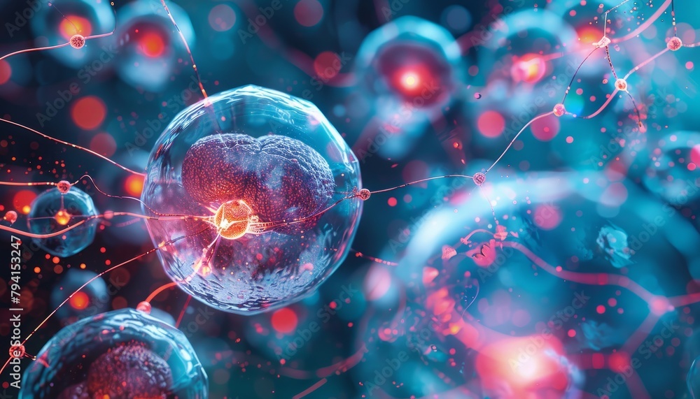 A sci-fi network of cells and futuristic alien bubbles. Neural ...