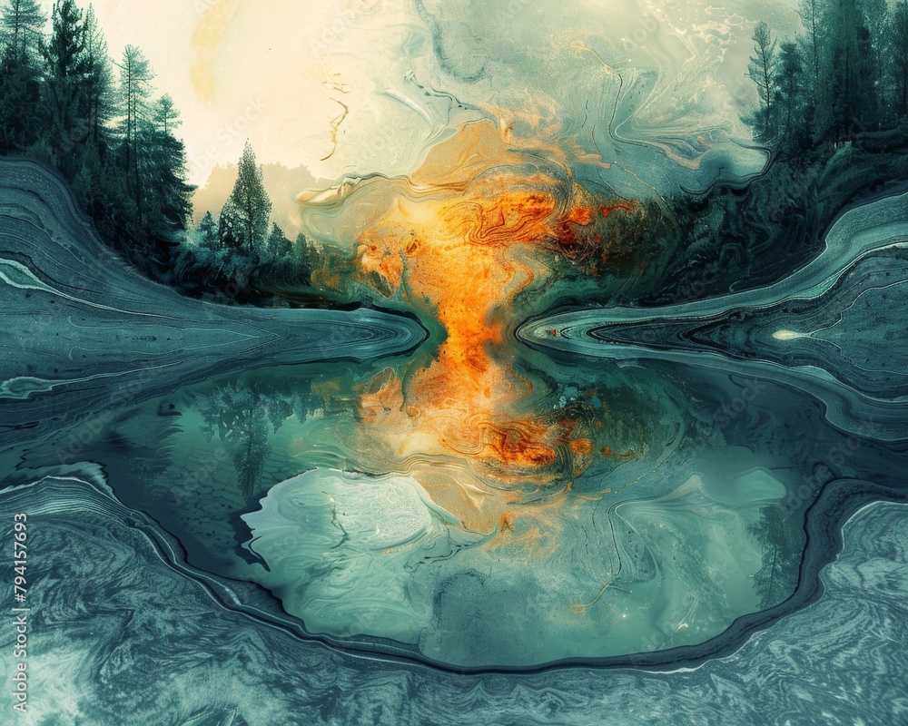 A river where currents align, waters merging for mutual nourishment fluid integration Stock ...