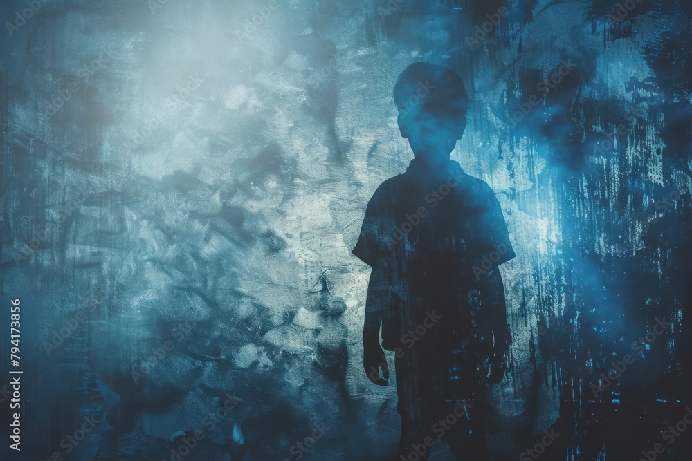 Inner child concept, shadowed figure with a luminous child within, self ...