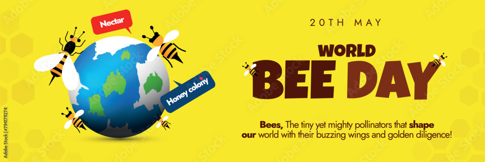 World Bee day celebration cover banner. 20th May World bee day ...