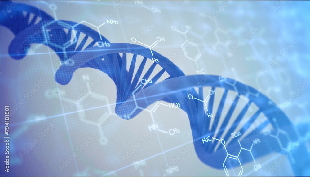 Double stranded DNA molecules in chemistry formular background ...
