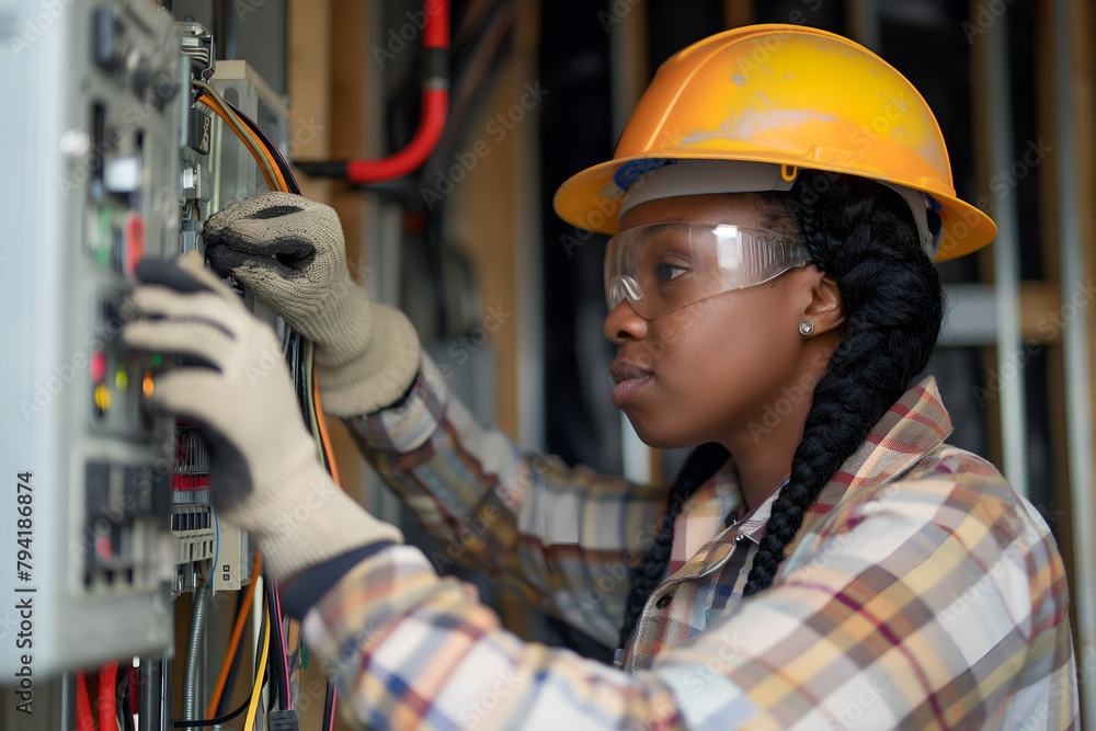 Electrical Engineer Woman Working Check Service Maintenance Electricity ...