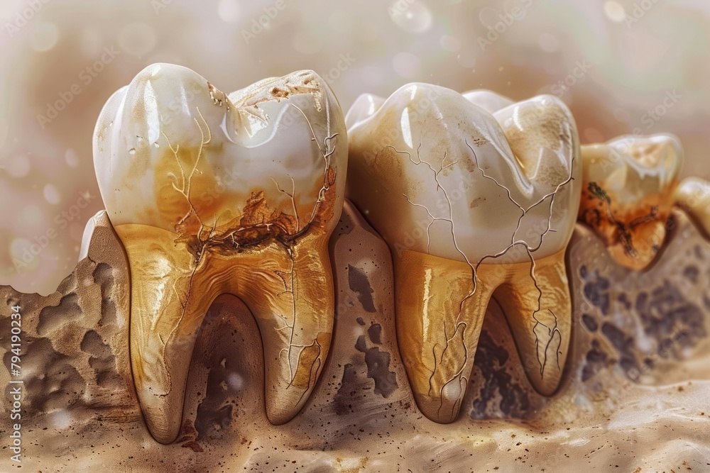 Detailed illustration of a tooth with caries, showing decay progression ...