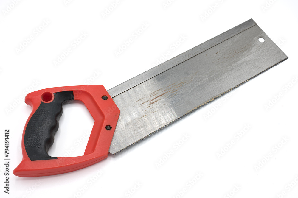 Saw for cutting wood, the blade has a rib to reinforce the blade so ...