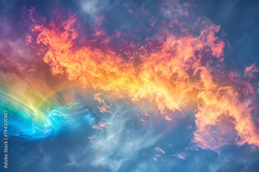 Fire rainbow, a rare optical phenomenon of iridescent clouds, bright ...