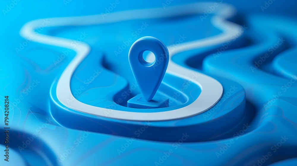 Innovative 3D Navigation App Interface with Location Pin and Curved ...