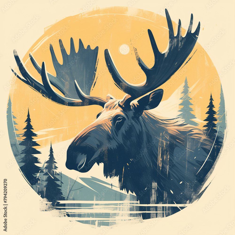 Elk moose badge for t-shirt design. Animal elk moose concept poster ...