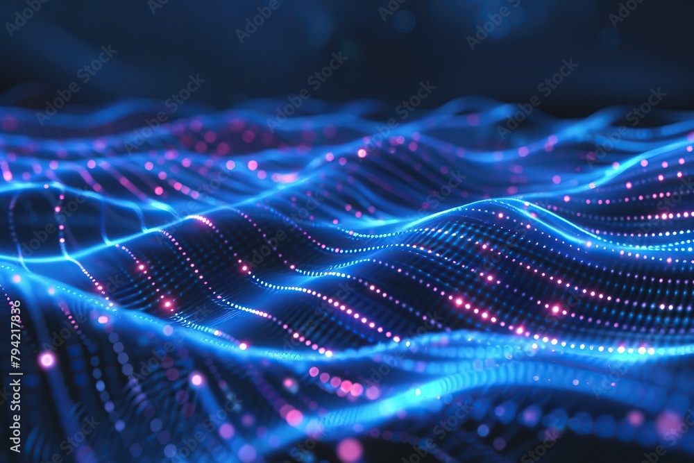 Digital network of interconnected nodes and lines, symbolizing the complexity, fluidity of AI ...