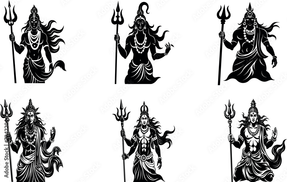 Fotografie, Obraz Set of Hindu Festival mahashivaratri lord shiva Vector illustration ...