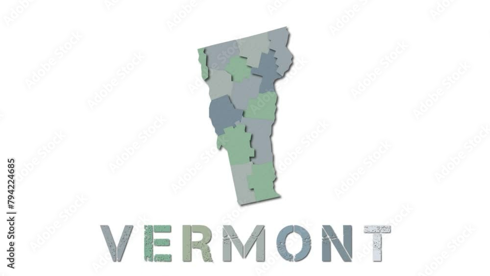 Vermont map with paper regions. Animated us state map growing from ...