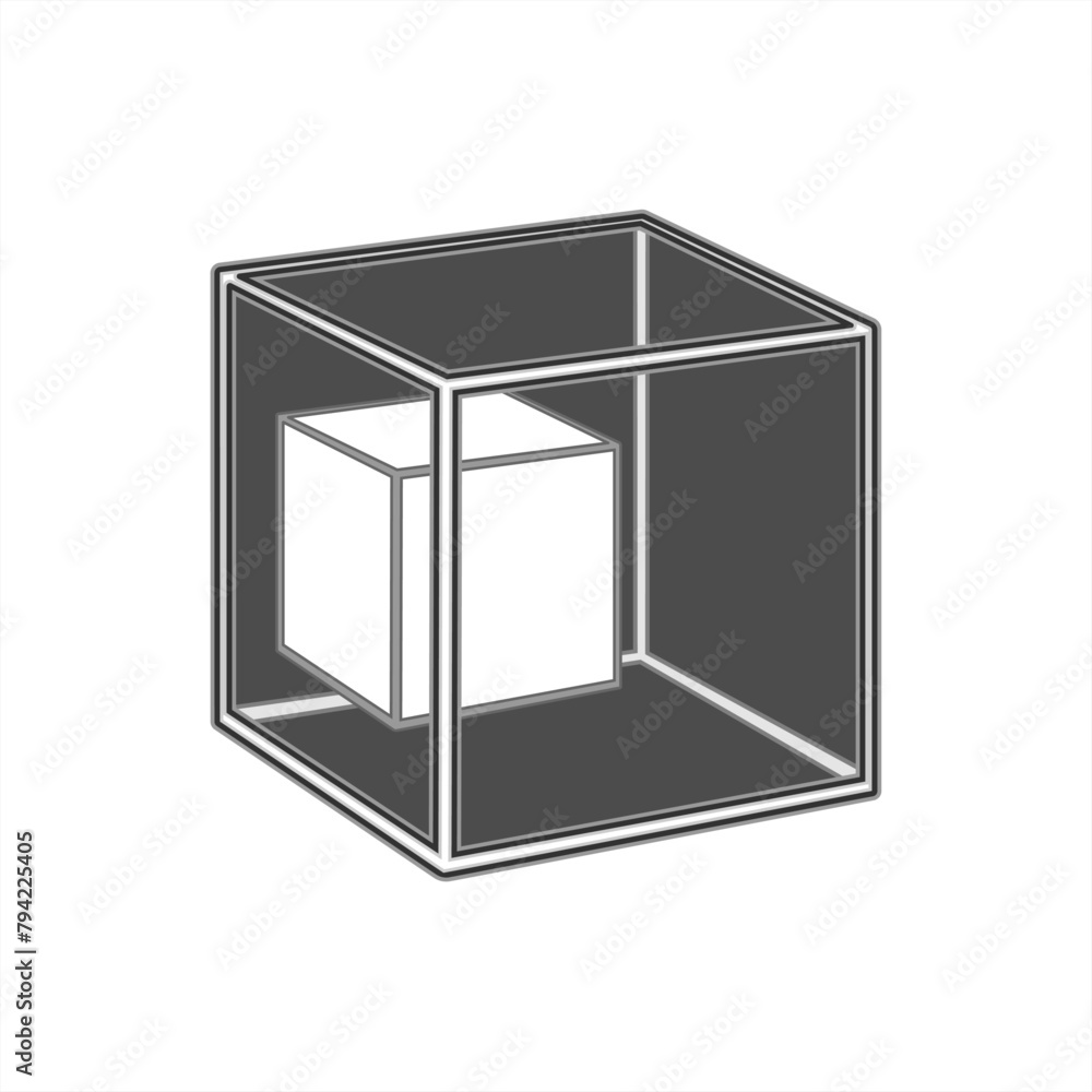 The black cube contains a small white cube. Isometric square block icon ...