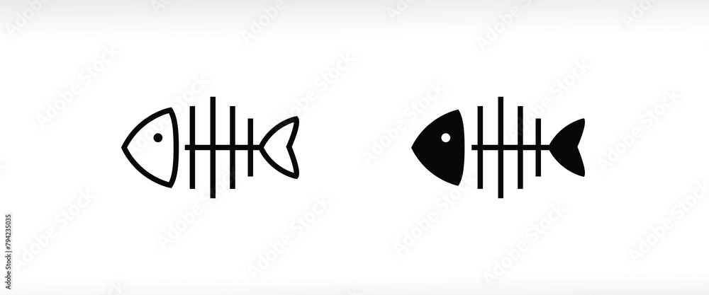 fish bones icon animals food, spine line and flat icons set, editable ...