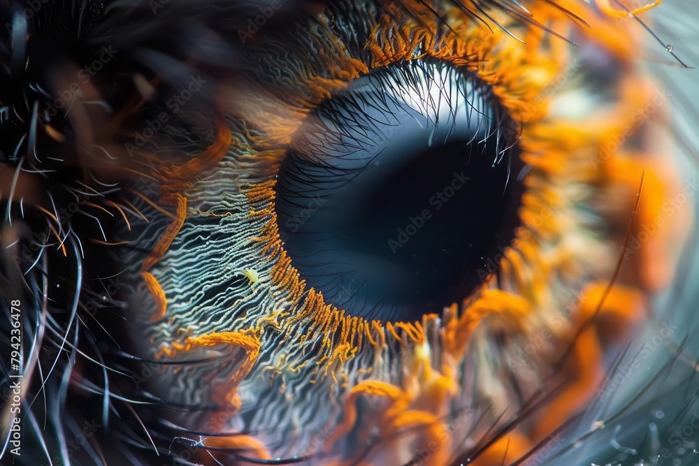 Microscopic view of a spider's eye, detailing the complexity of its ...