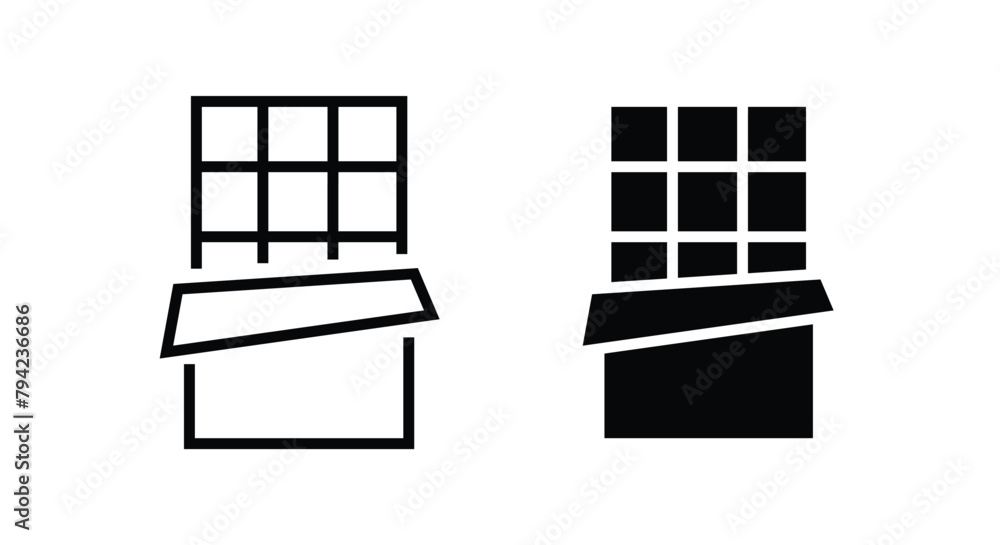 Chocolate bar line and flat icon set, opened Sweet Chocolate Bar ...
