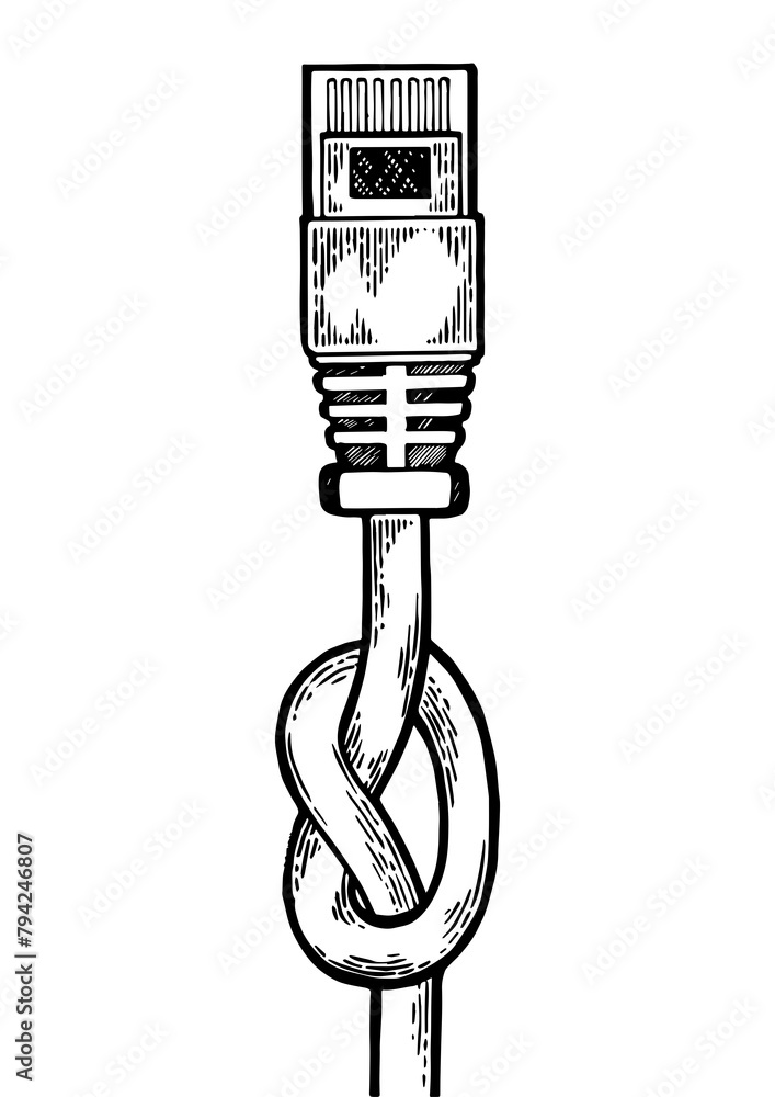 Knotted blocked Ethernet internet locale net cable metaphor sketch ...