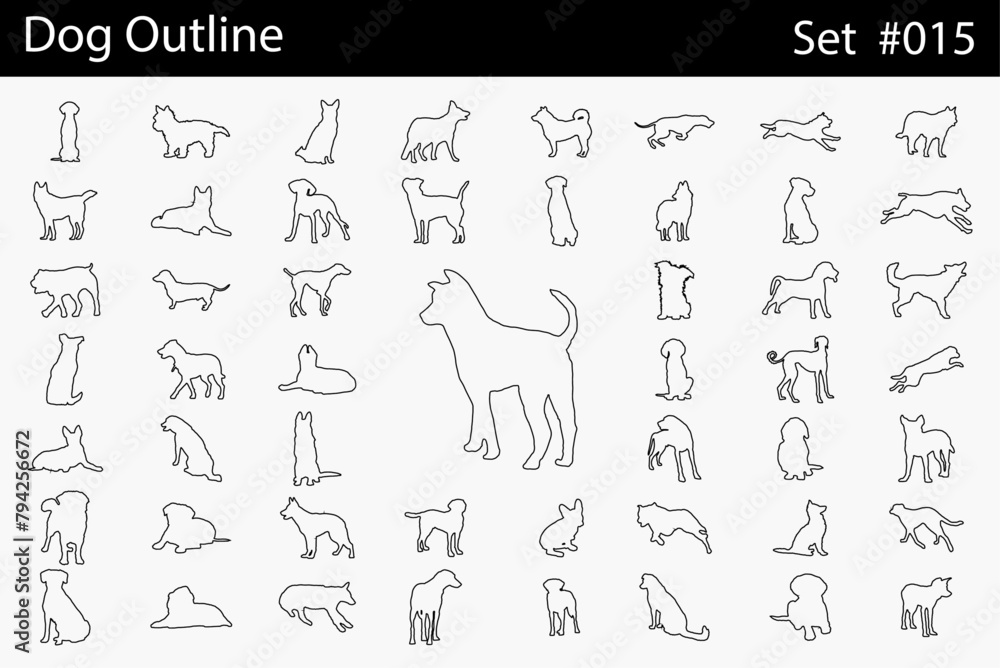 Minimal style dog line drawing, Side view, set of graphics dogs ...