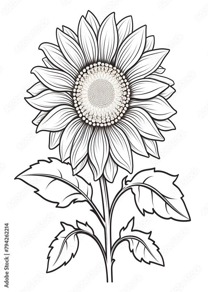 Sunflower Coloring Page, Hand drawn Sunflower outline coloring page ...