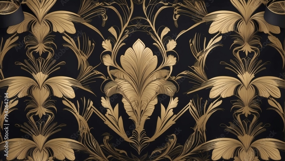 Extravagant Golden Wallpaper. Art Deco Elegance for Print, Fabric, and ...