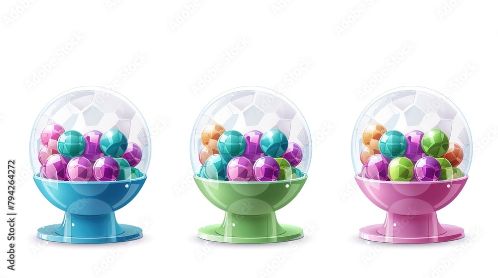 Colorful assortment of balls and wheels on a white background: a ...