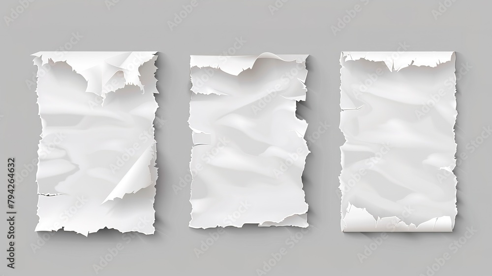 Minimalist design of torn sheets of white paper on a plain background ...