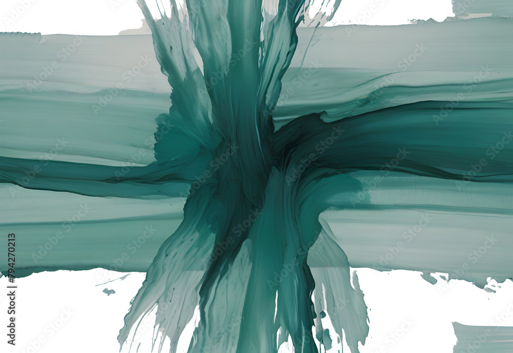 Aquamarine color and mint color paint stroke on a solid white ...