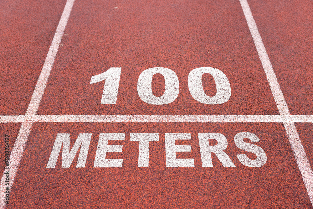 Red runnig track with rubber surface texture top view. Aerial view of ...