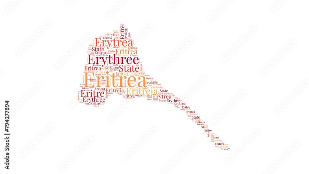 Eritrea shape word cloud animation. Country boundary filled with ...