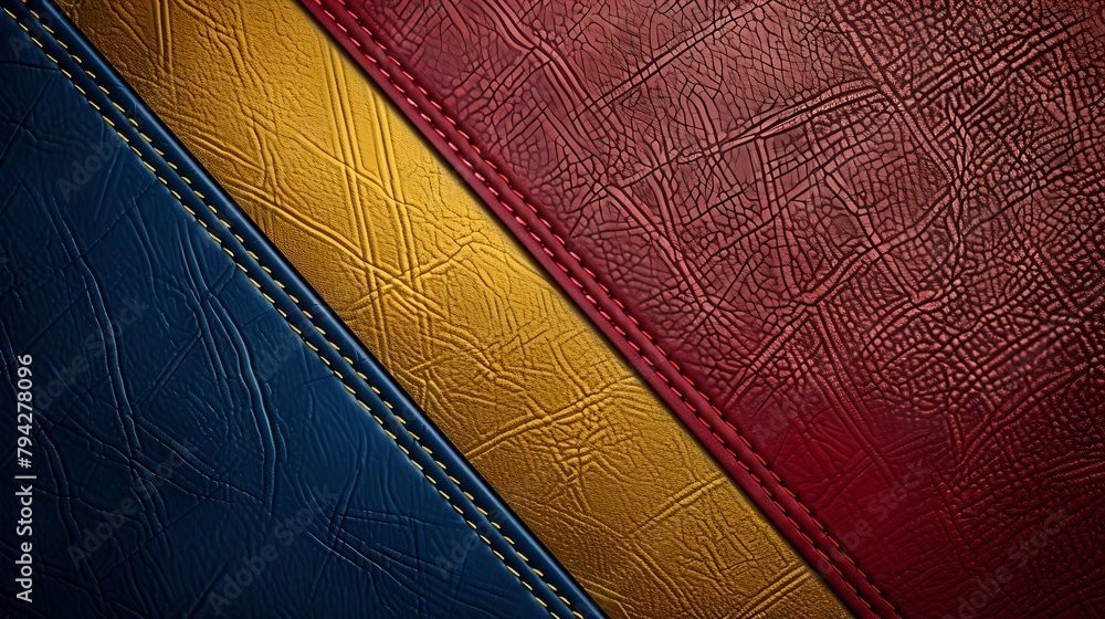Colorful stitched leather textures in red, blue, and yellow. Ideal for ...