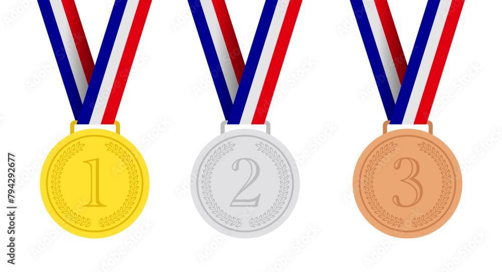 olympic sports medals flat design, in gold, silver, bronze on ...