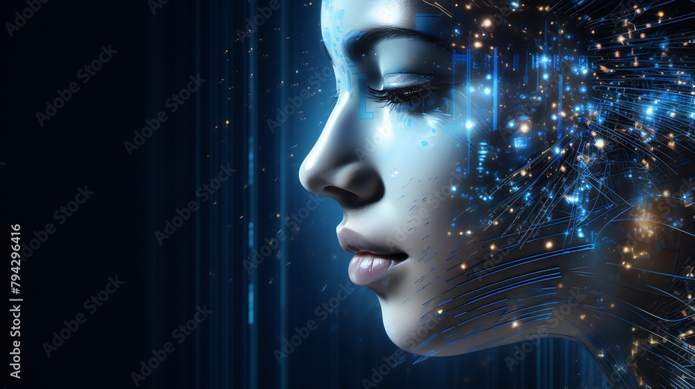 digital human face in abstract form. Cybersecurity and big data ...