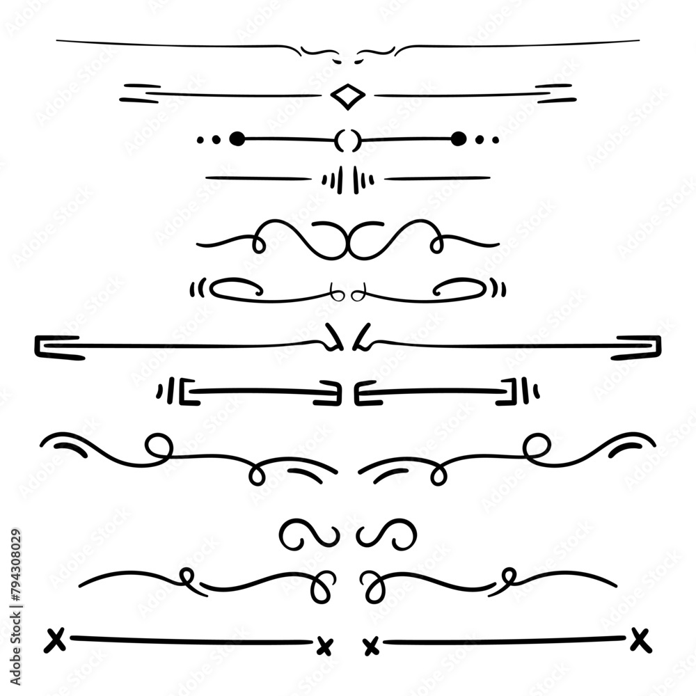 Dividers vector set isolated. Geometric horizontal vintage line border ...