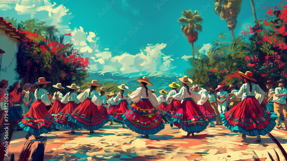 People participating in a traditional Mexican folk dance like Jarabe ...