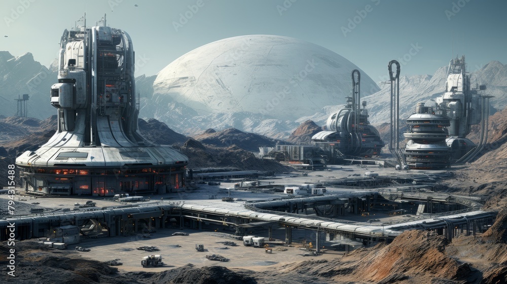 Craft a scene of a desolate lunar landscape dotted with abandoned space ...