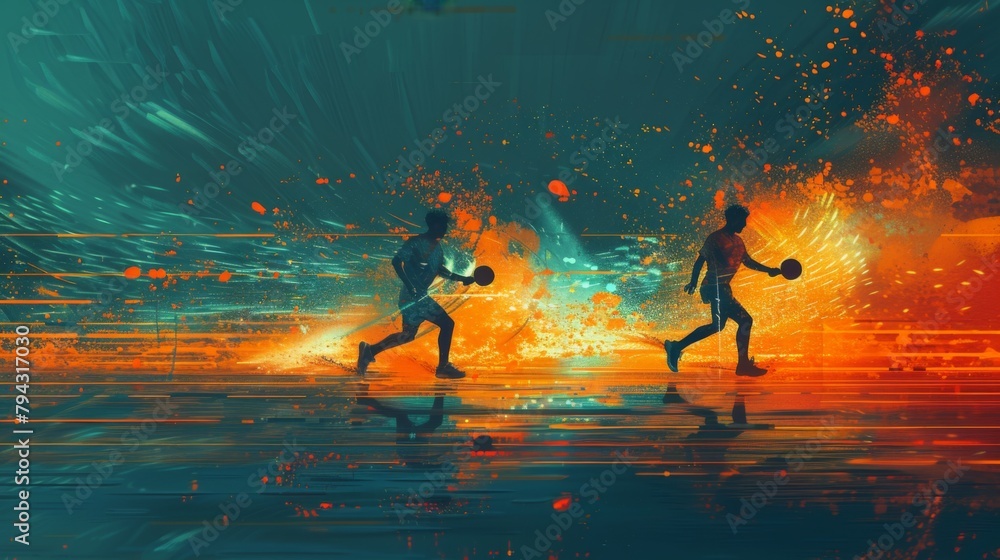 Dynamic vector illustration of a ping-pong rally, with players in mid ...