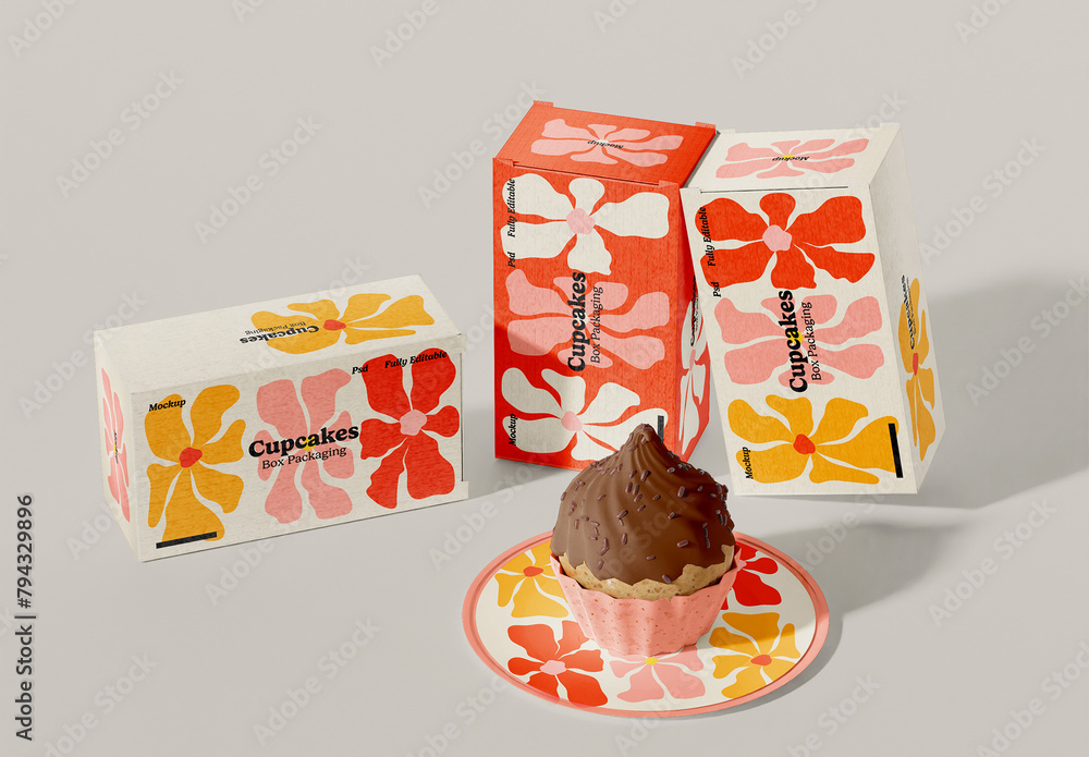 Pastry Boxes Packaging Mockup Stock Template | Adobe Stock