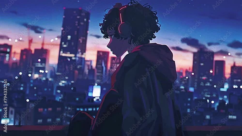 POV listening music in subway train lo fi animated cartoon background ...