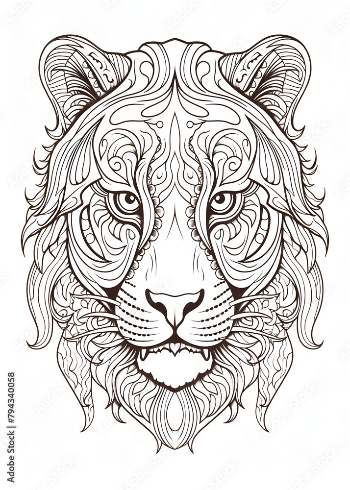 Tiger Coloring Page, Tiger Line Art coloring page, Tiger Outline ...