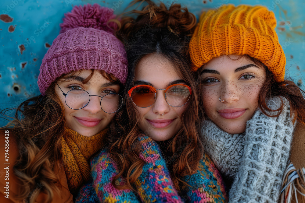 Friends posing with goofy hats and accessories, adding a touch of ...