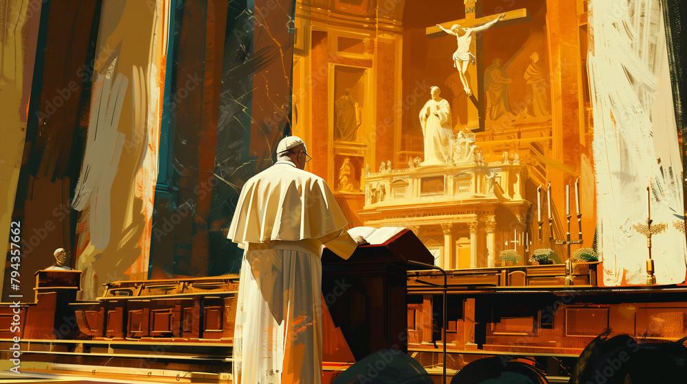 From the perspective of a distant observer, the Pope delivers a sermon ...