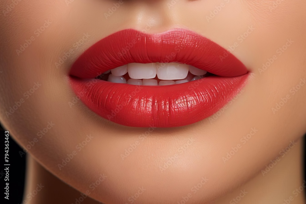 Intimate and detailed closeup of a lip models mouth in a studio, with a ...