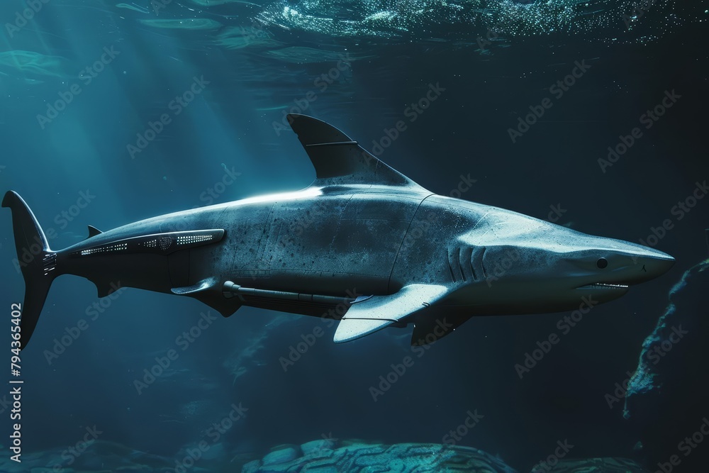 Beneath The Oceans Surface A Shark With Streamlined Hydrodynamic
