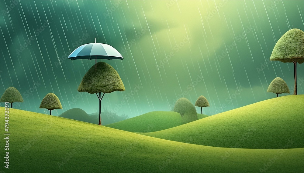 Green nature background with rain and an umbrella. 3 render Stock Photo ...