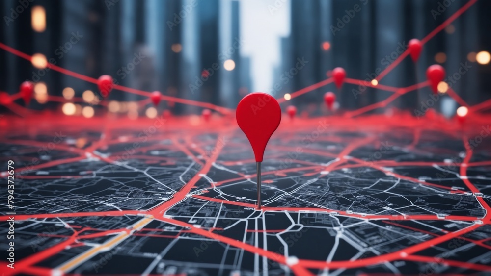 A dot marking a location on a map. Illustration of a volumetric map of ...