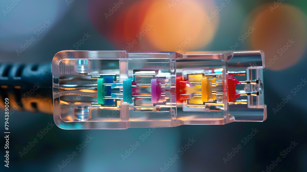 In-depth View of a Transparent RJ45 Network Cable Connector. Stock ...