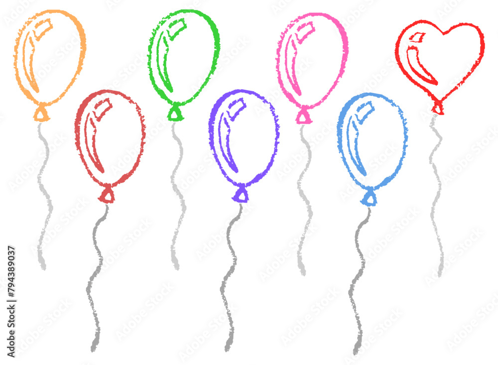 Set of colorful party balloons with chalk texture in doodle effect for ...