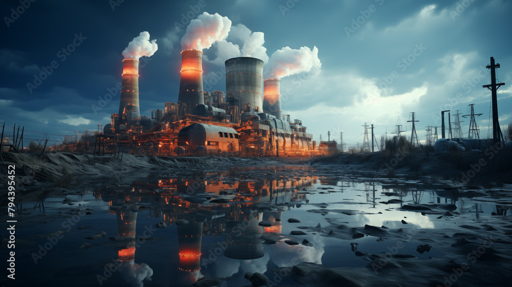 modern nuclear power plant towers against sky beacon of advanced energy ...