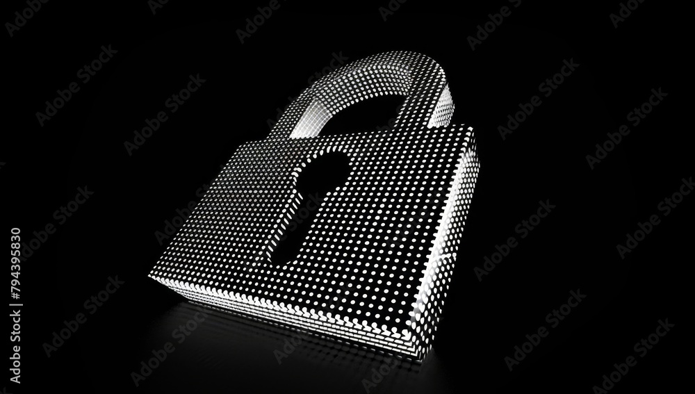 Black background with a white pixelated lock symbol, representing ...