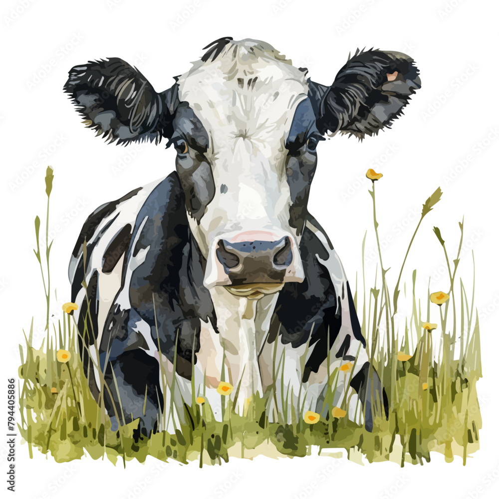 Watercolor of a cow, isolated on a white background, cow vector ...