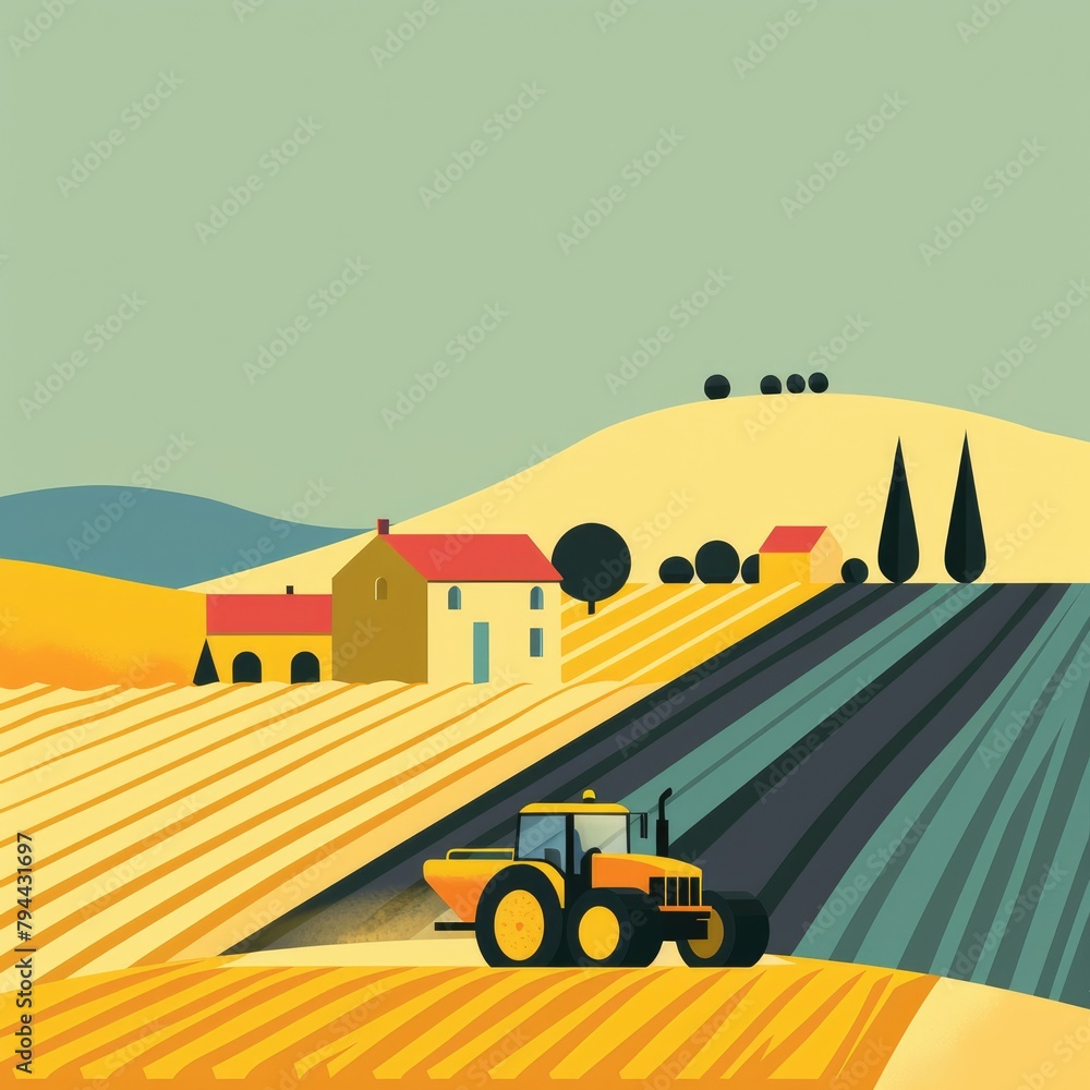 Simple procreate cubism vector art style poster agriculture farming ...